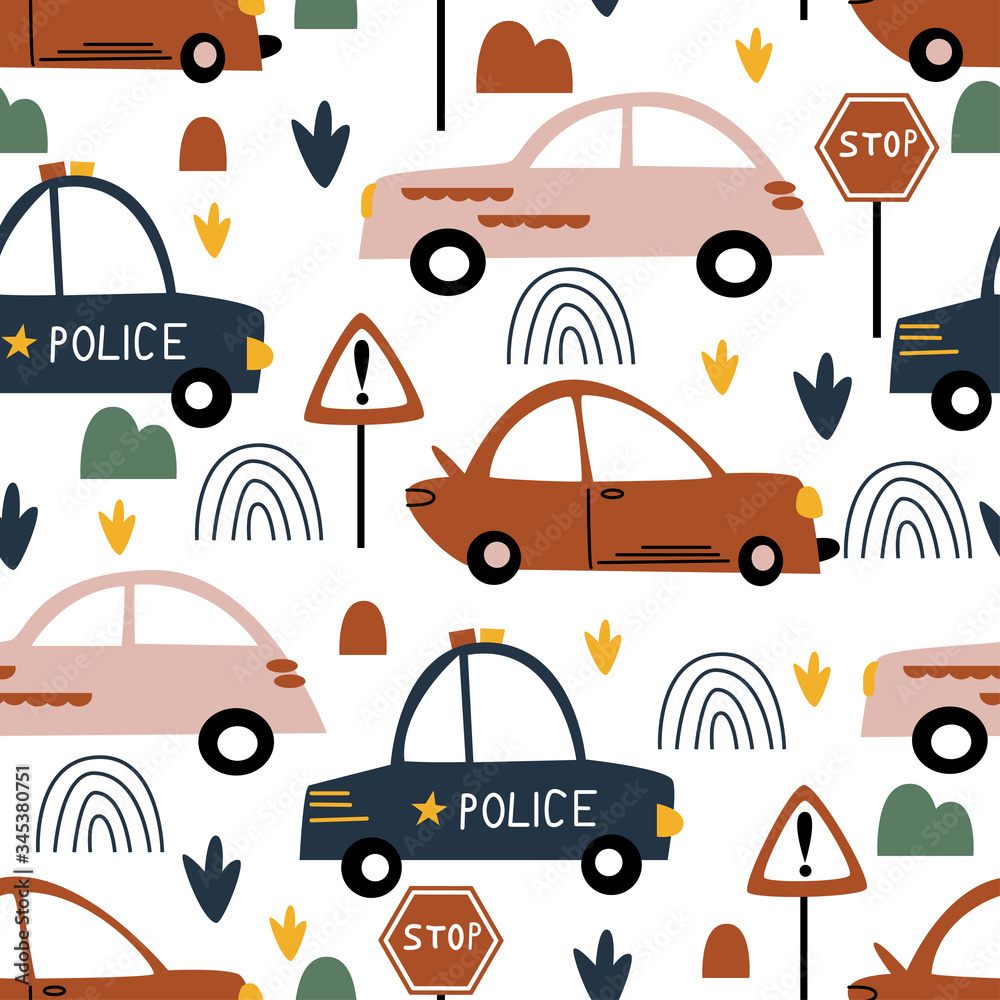 seamless pattern with transport and road signs - vector illustration ...