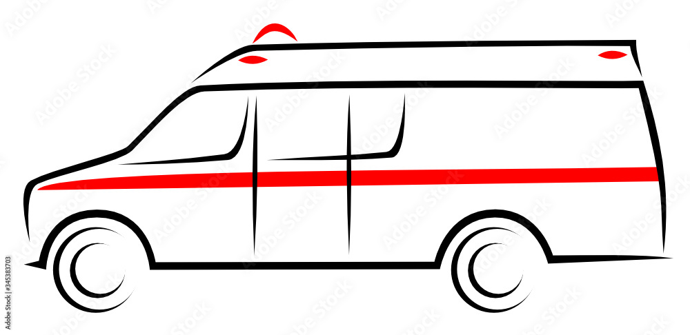 Vector illustration of an American ambulance car at side view. Mobile ...