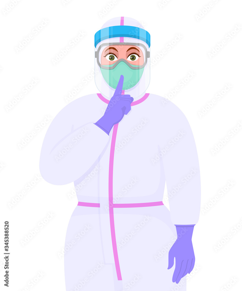 Stockvector Female doctor in safety protective suit, mask and face ...