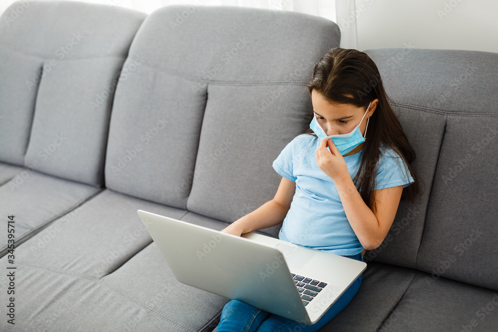Little Girl Using Digital Laptop E-learning Concept. little girl ...