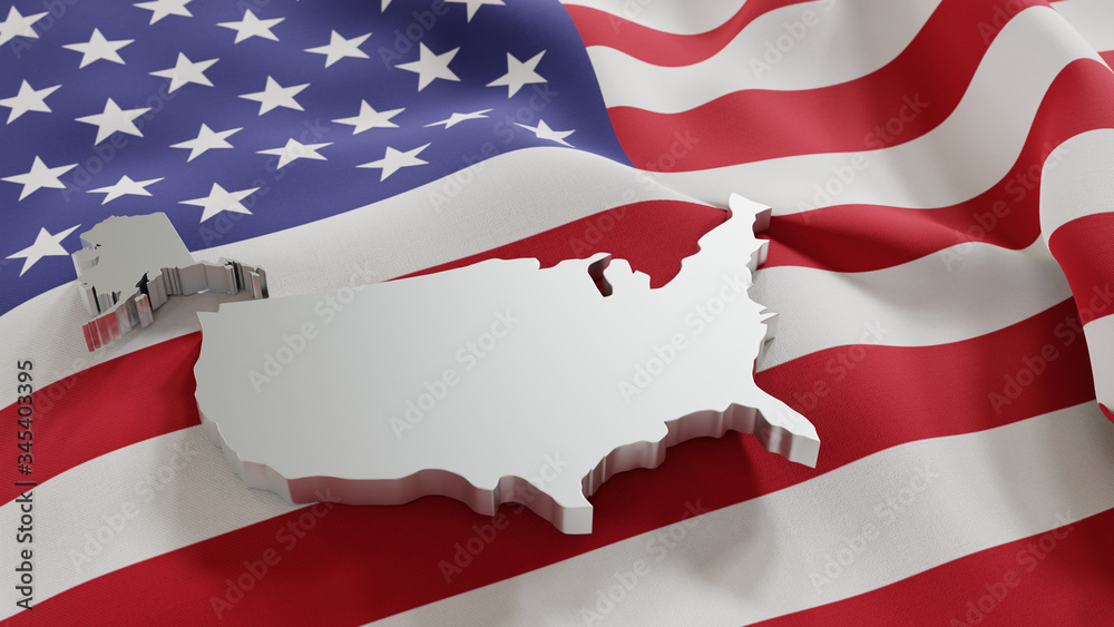 3d map of the United States of America resting on national flag ...