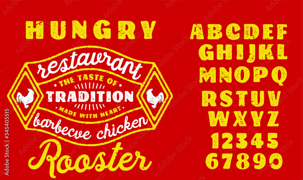 Hand drawn vintage retro font. Outdoor advertising of American Chicken ...