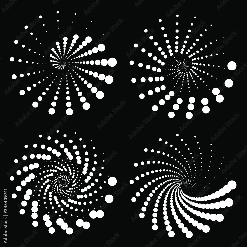Vecteur Stock Set of white vortex shape with halftone dots. Geometric ...