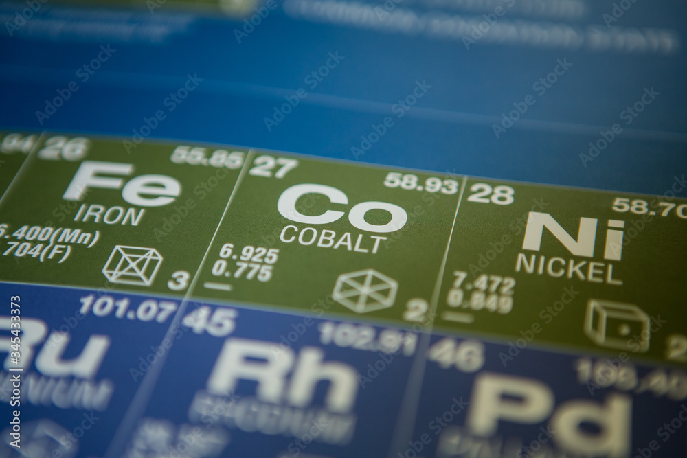 Cobalt on the periodic table of elements Stock Photo | Adobe Stock