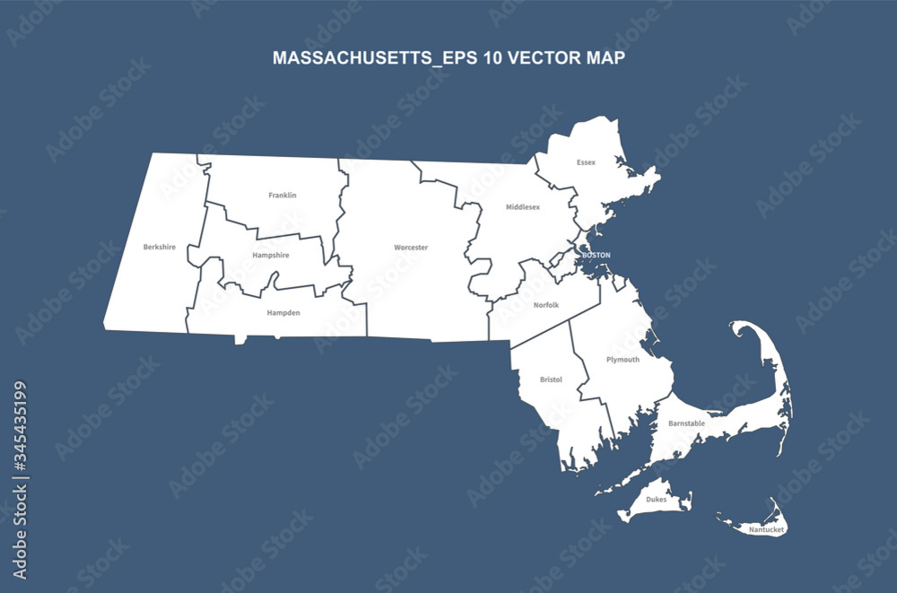 massachusetts map. u.s. states vector map of massachusetts. united ...