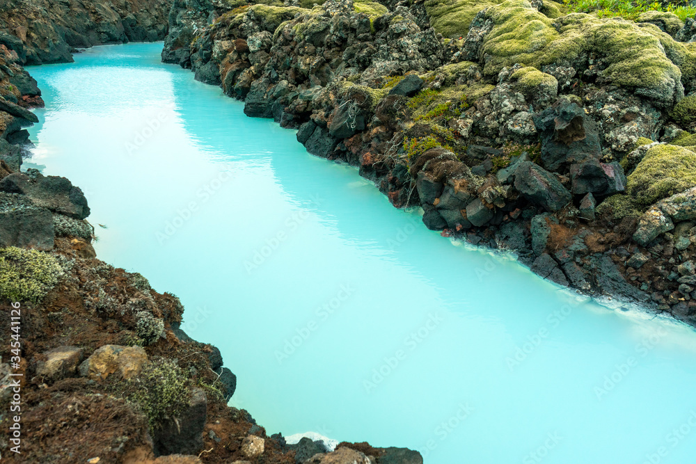 Turquoise colored water and sulfur texture at the blue lagoon near ...
