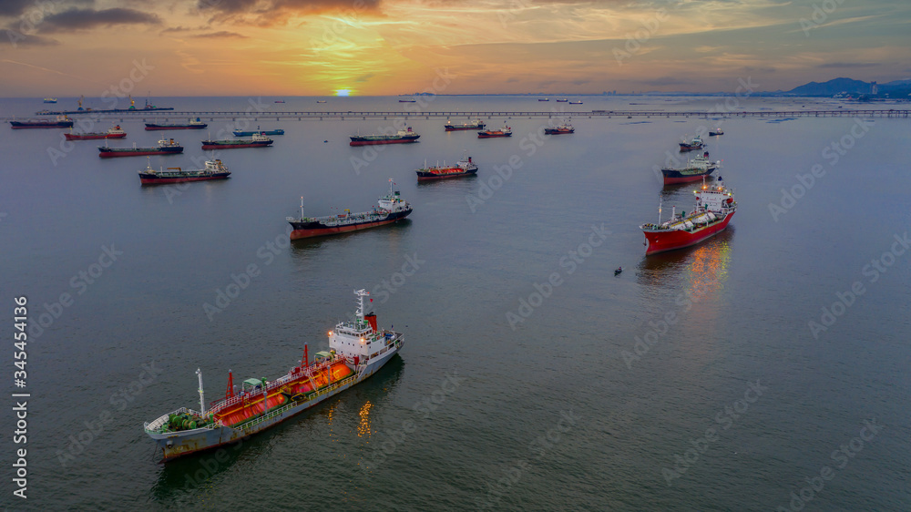 Aerial view oil and gas petrochemical tanker offshore in open sea ...