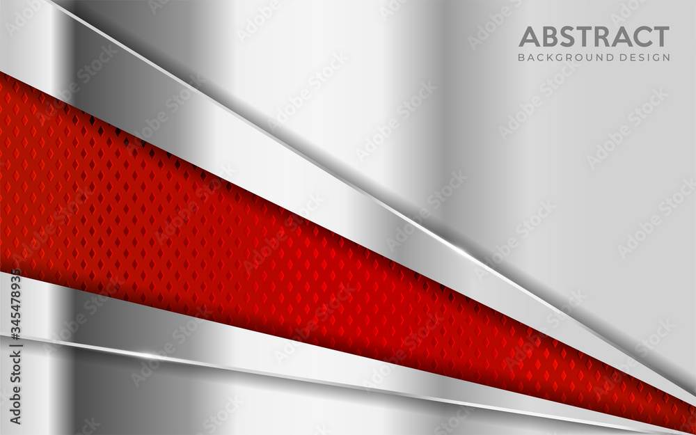 Shinny metal silver background combine with red textured overlap layer ...