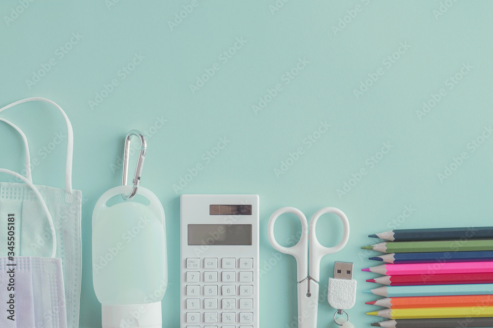 School stationery supplies, medical masks and hand gel sanitizer ...