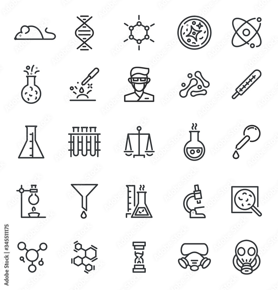 Chemistry lab icon. Science laboratory, equipment line sign. Microscope ...