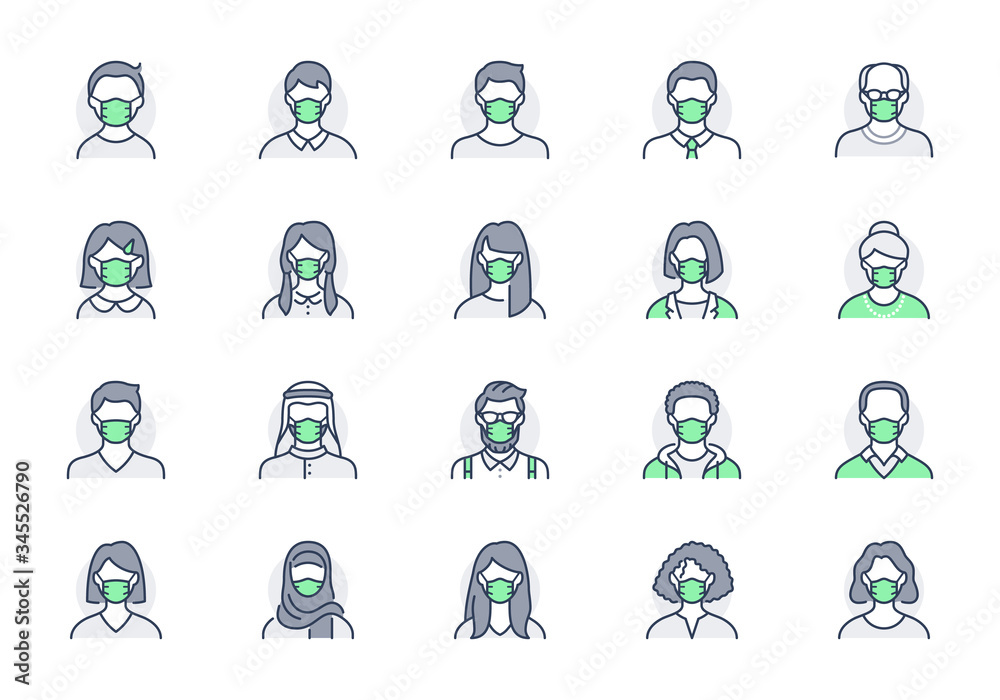 People in mask avatar line icons. Vector illustration included icon as ...