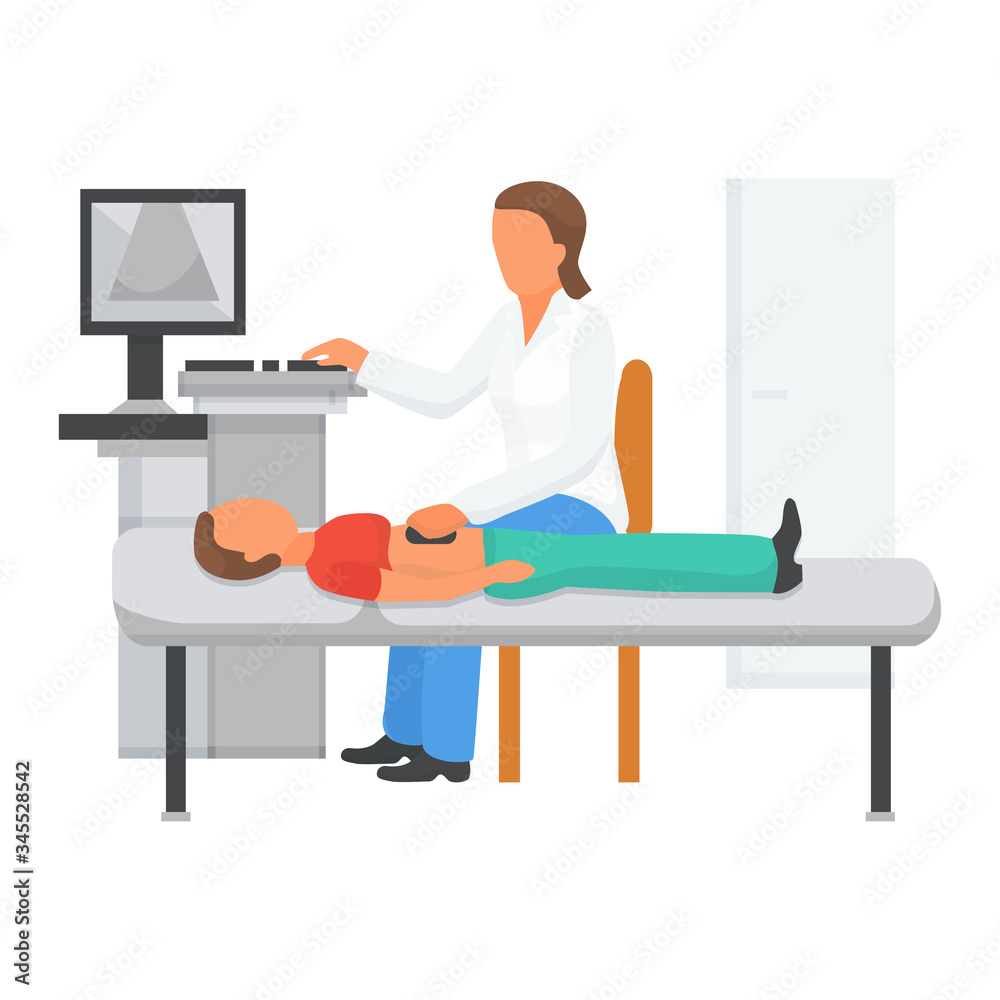 Doctor examine childs health by ultrasound, vector illustration ...