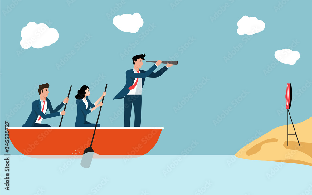 Business leadership concept vector, leader sailing boat with a ...