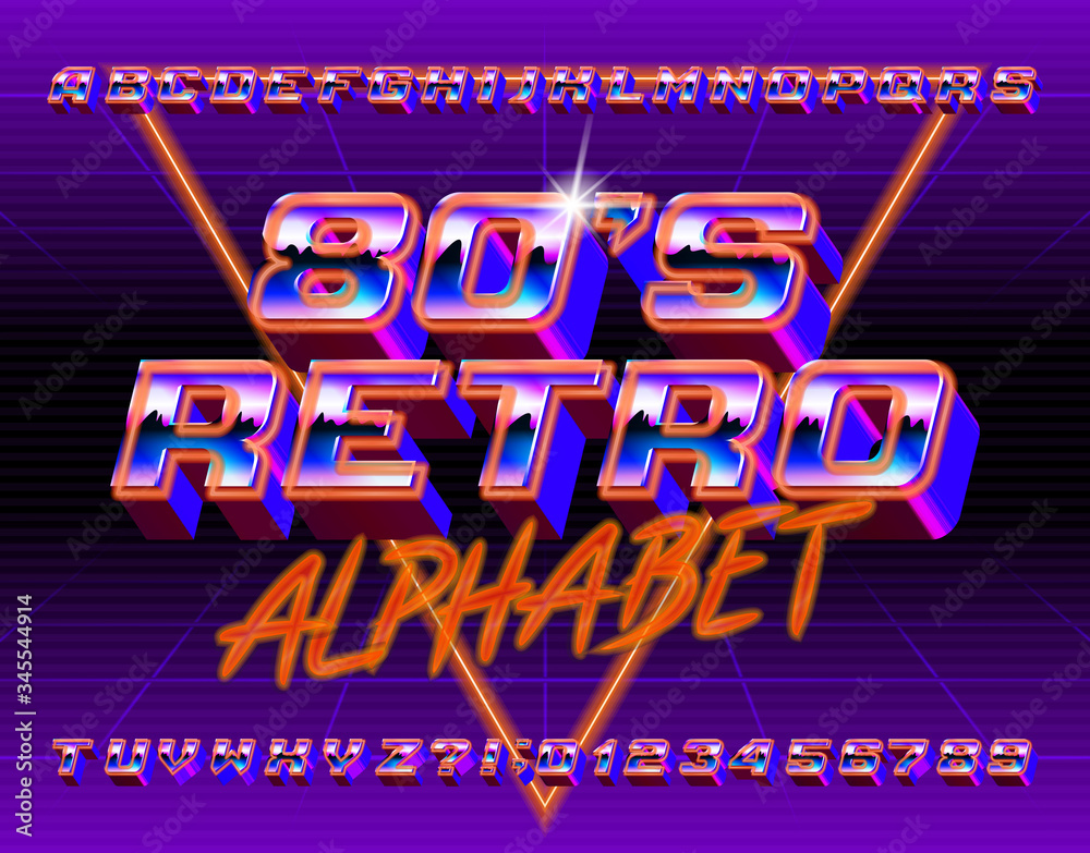 80s Retro alphabet font. 3D retro letters and numbers. Stock vector ...