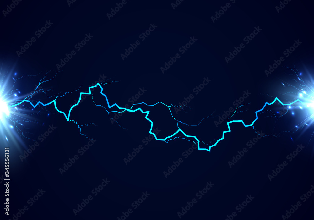 Lightning and flash. Thunderbolt effect. Bright power electrical strike ...