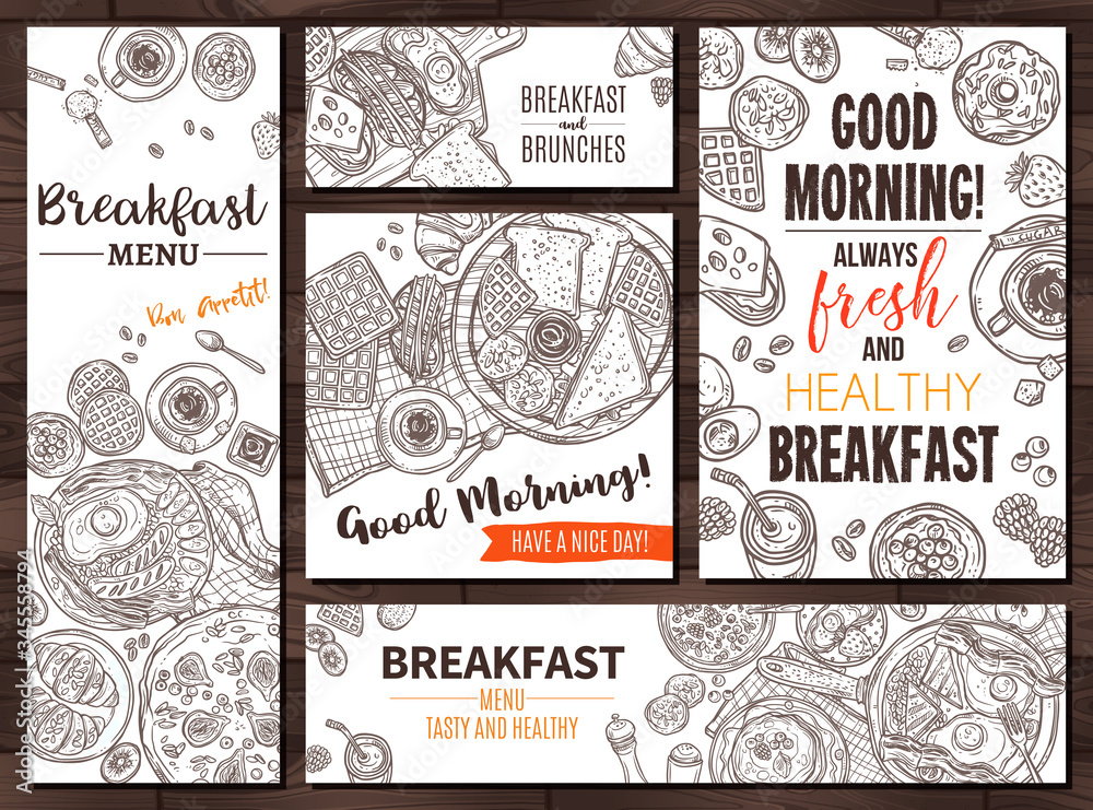 Breakfast, finger food and good morning doodle design. Collection of ...
