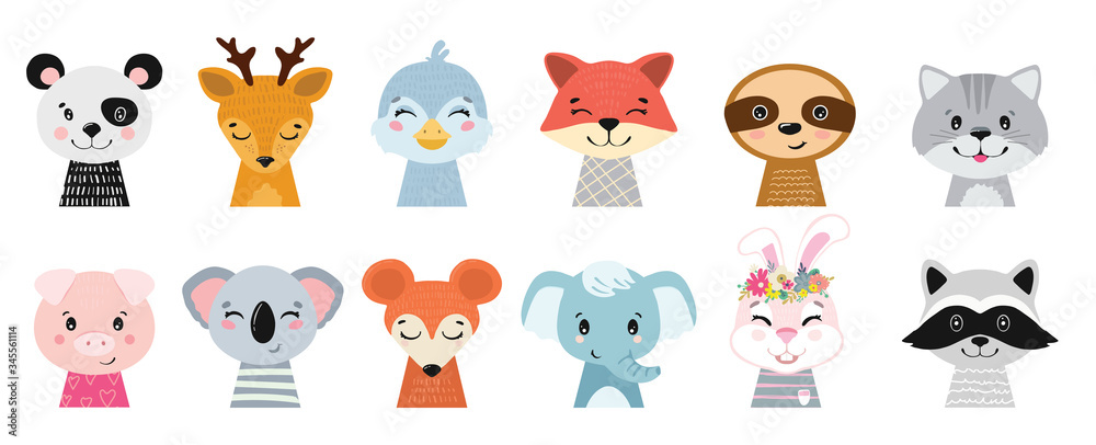Animal heads illustrations set. Vector illustration of beautiful ...