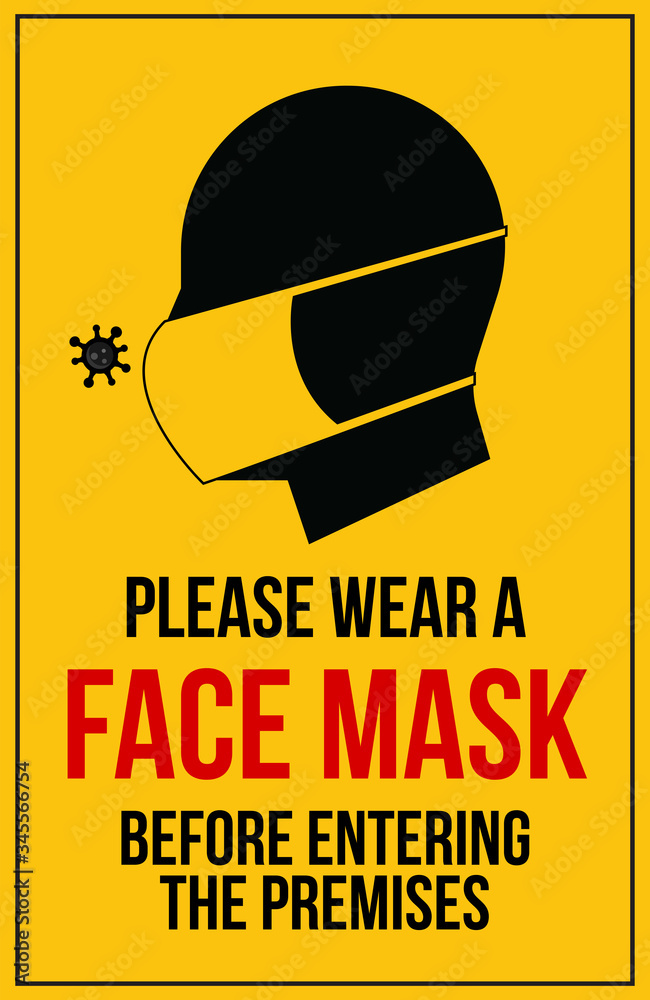 Please wear a face mask sign board for display on a entrance, in vector ...
