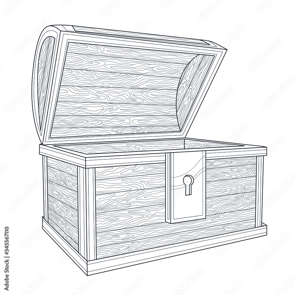 Open chest.Coloring book antistress for children and adults. Black and ...
