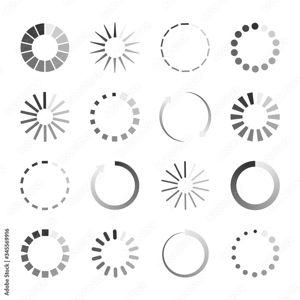 Load icons. Process of wait on digital screen. Bar of circular elements ...