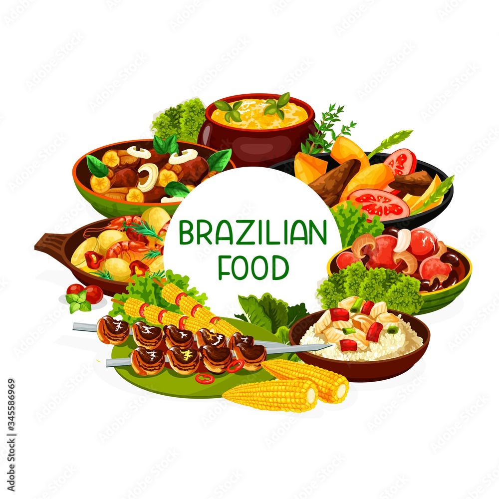 Brazilian food cuisine, Brazil meat and fish dishes vector menu ...