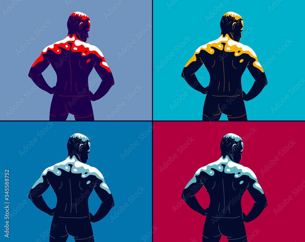 Strong muscular man back vector illustration, bodybuilder athlete ...