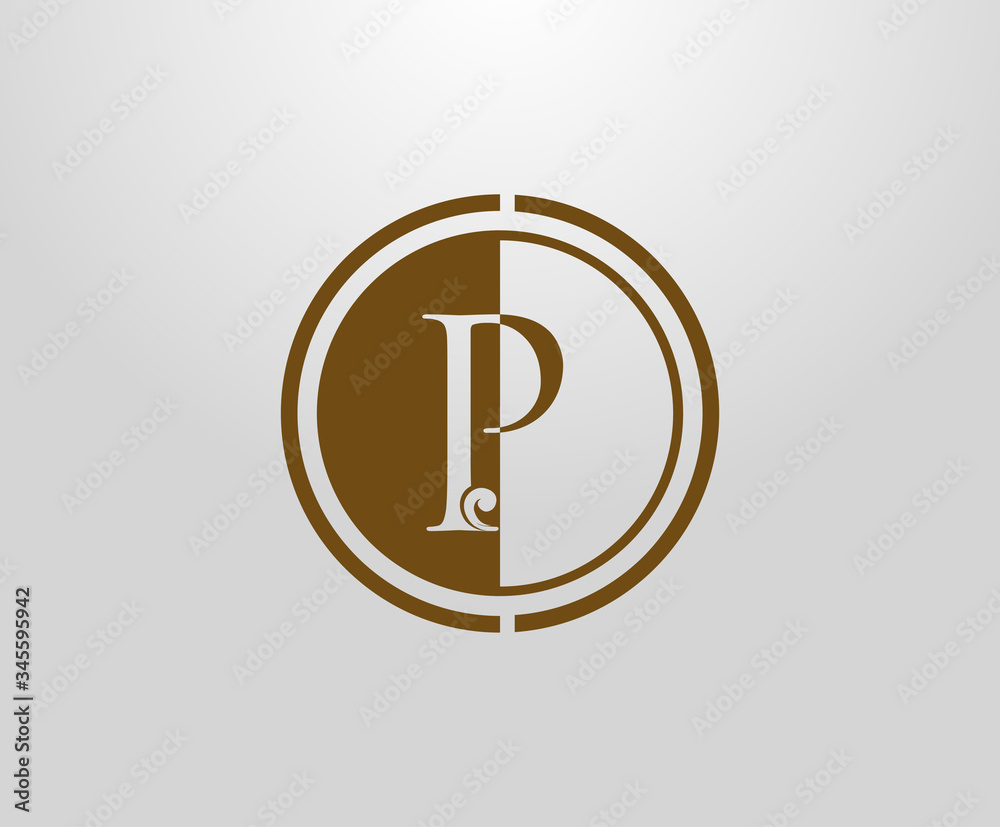 Circle P Letter Stamp logo. Graceful royal style Initial P. Vintage ...