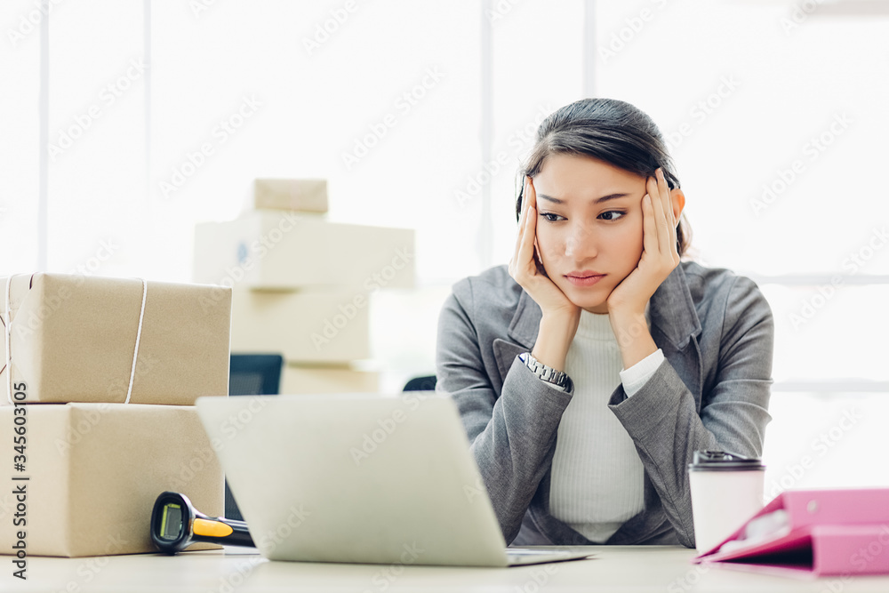 Office syndrome concept. Beautiful young asian businesswoman with ...