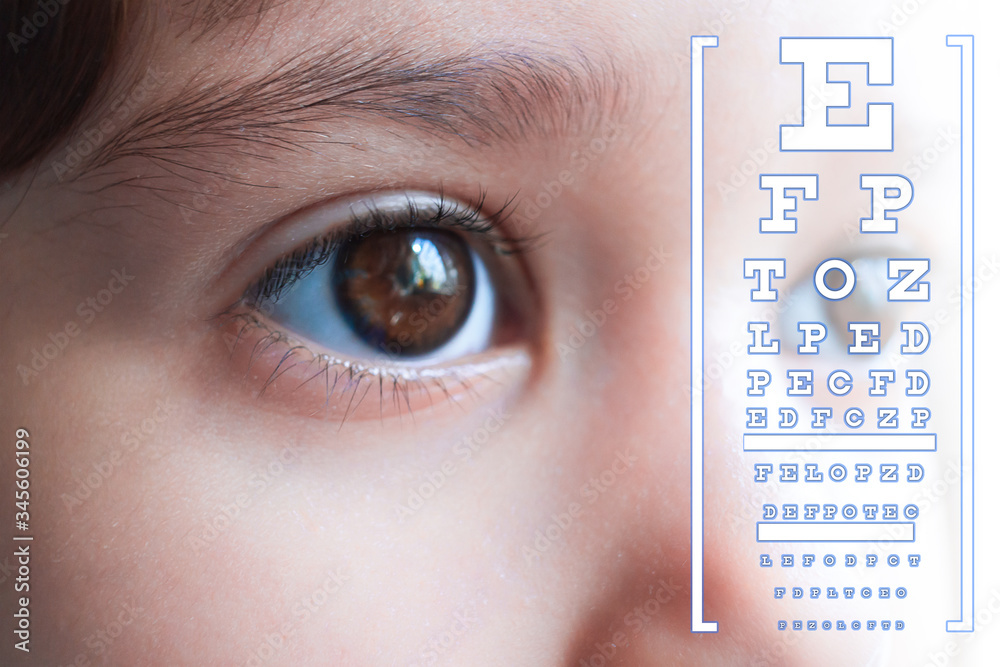 Letter chart for performing check visual acuity on child girl ...