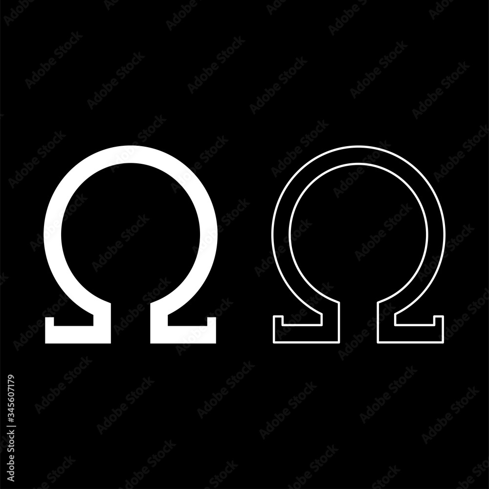 Omega greek symbol capital letter uppercase font icon outline set white ...