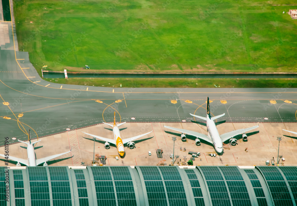SINGAPORE - JANUARY 5, 2020: Aerial view of Changi International ...