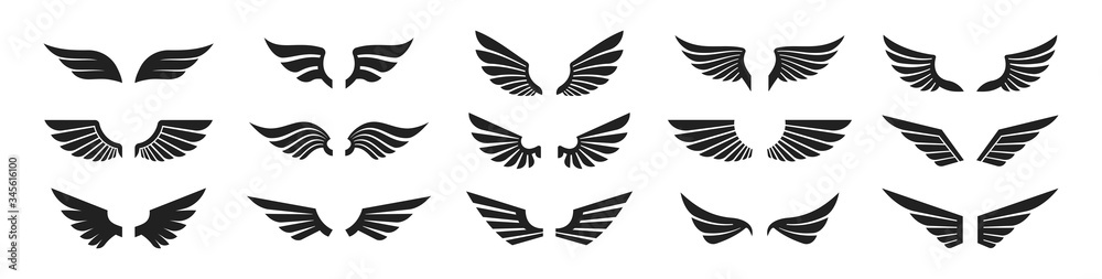 Set of black wings icons. Wings badges. Collection wings badges. Vector ...