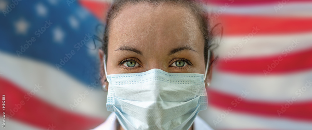 Biology and science. Doctor wearing protection face mask. Virus or ...