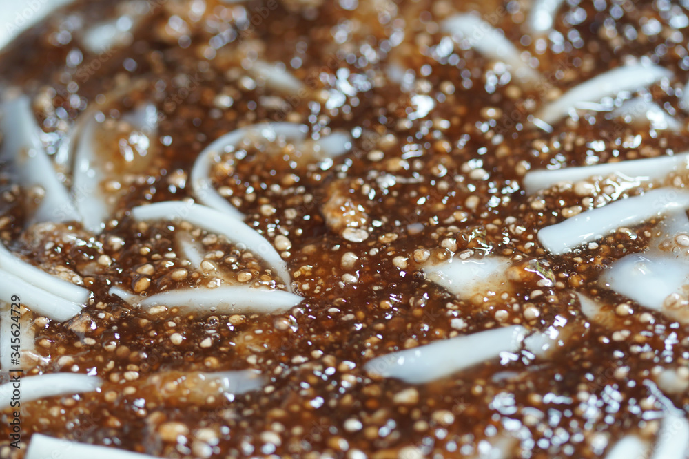 Tapioca pearls form sago tree. Still life photography of Thai dessert ...