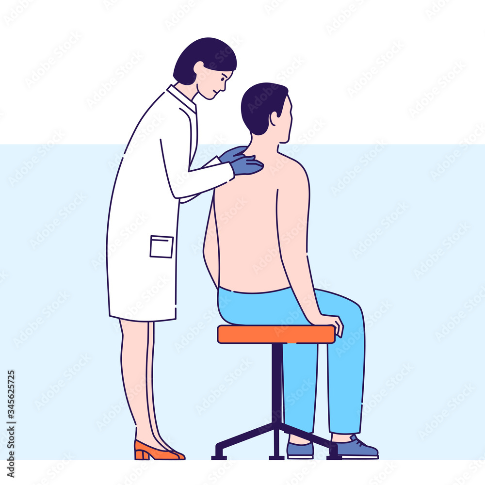 Dermatologist woman examines patient man vector illustration ...