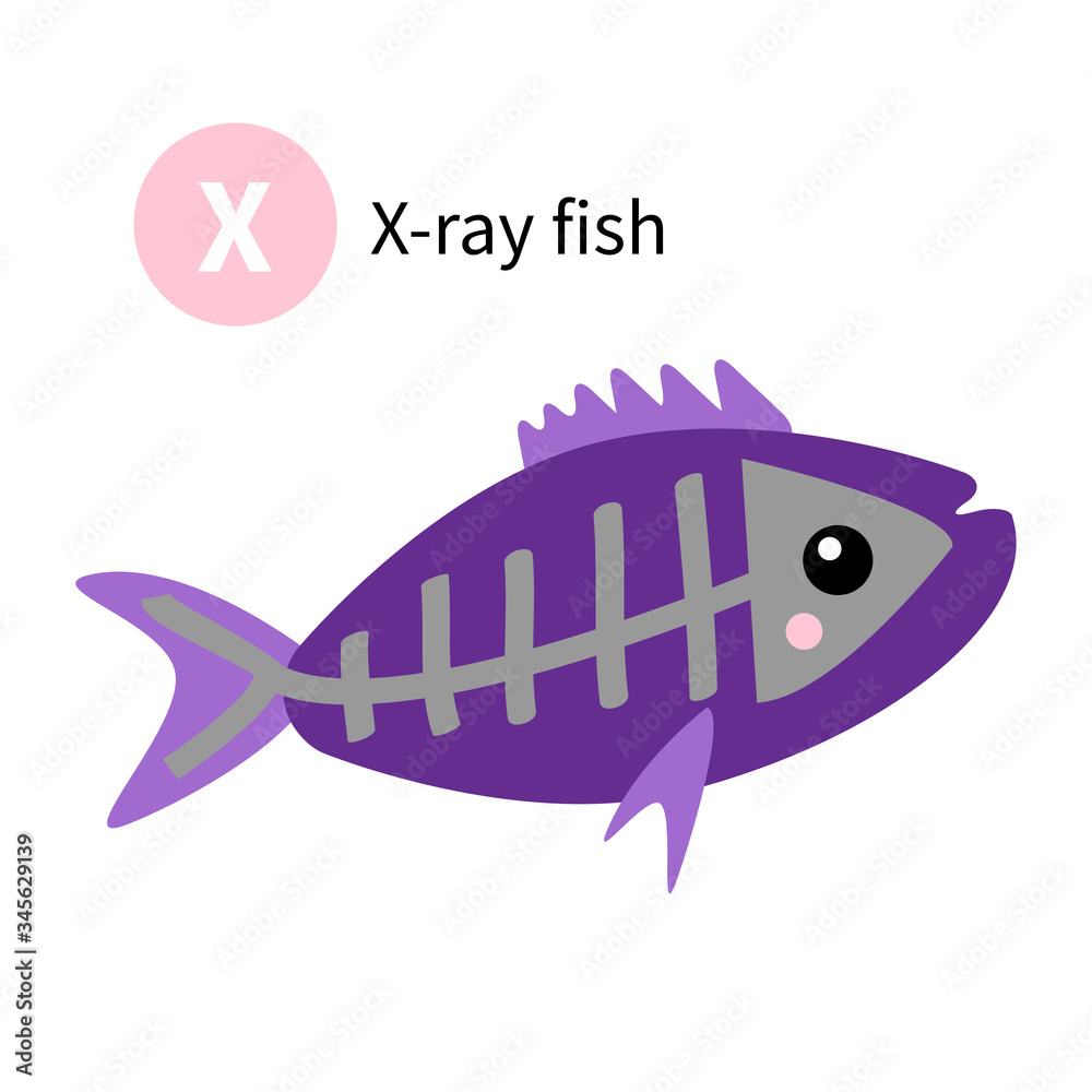 Letter X. X-ray fish. Zoo animal alphabet. English abc with cute ...