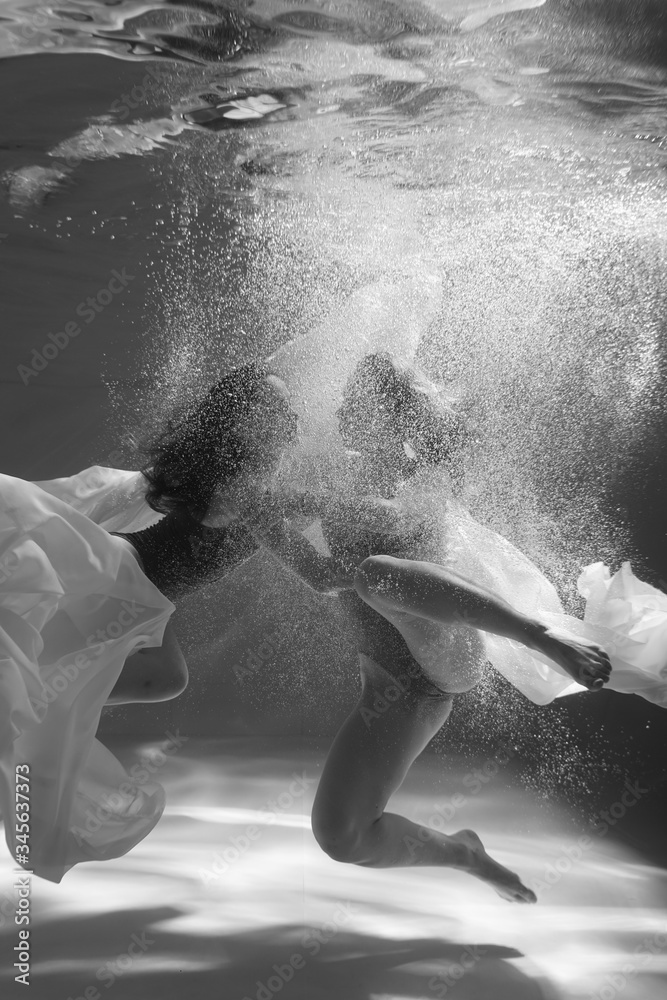 Two Beautiful Lesbian Girls Are Swimming Underwater Attractiveness