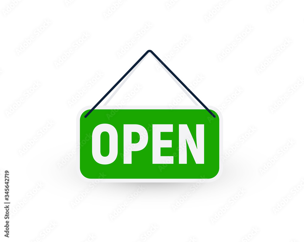 Openning green signboard on door of restaurant, cafe, gym, shop and ...