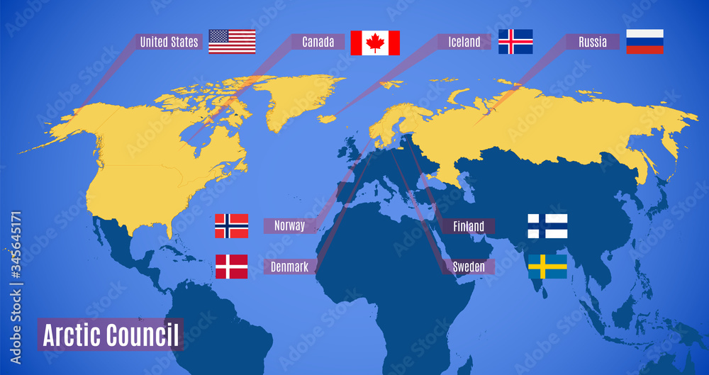 map of the Arctic Council with flags of member States Stock Vector ...