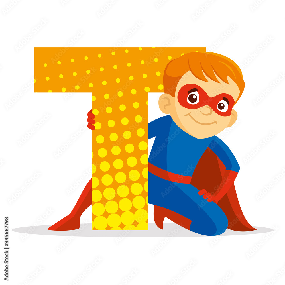 ABC Letter T Superhero Boy Cartoon character Vector illustration Stock ...
