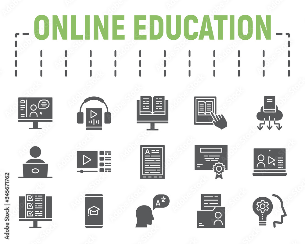 Online Education glyph icon set, distance learning symbols collection ...