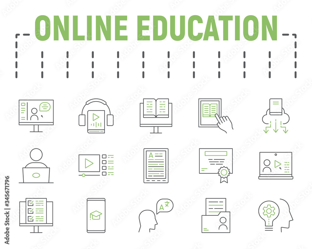 Online Education color line icon set, distance learning symbols ...
