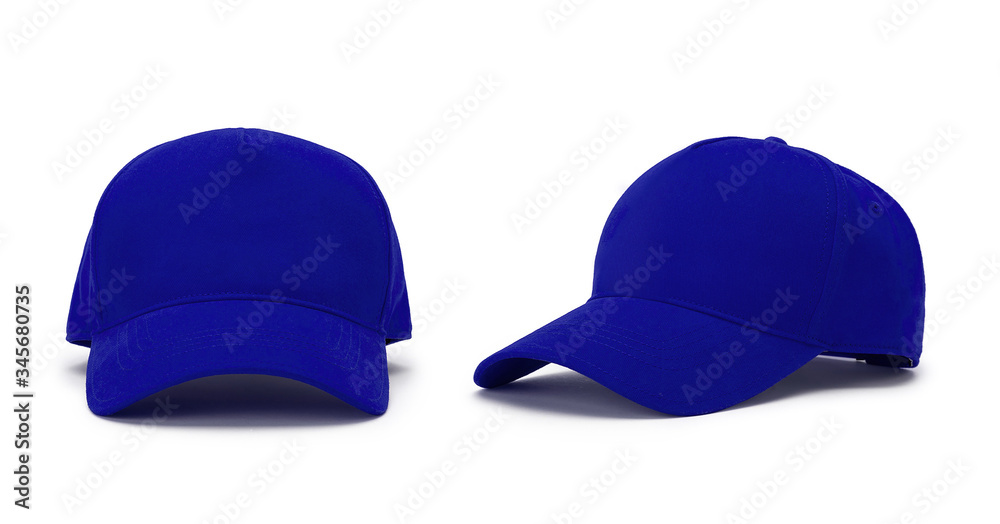 Blue baseball cap isolated on white background. Front and side view ...