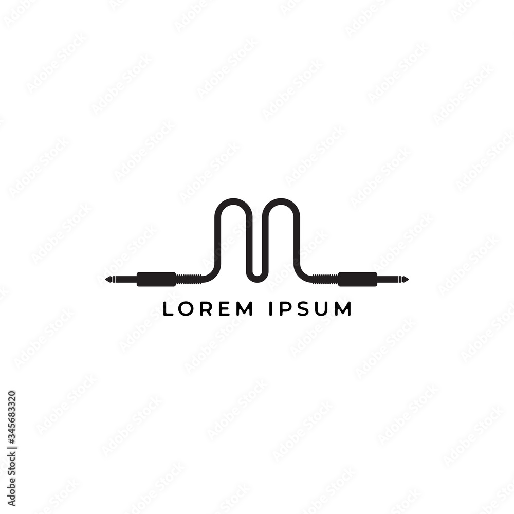 Cable jack logo concept. Audio logo design template. Letter M Alphabet ...