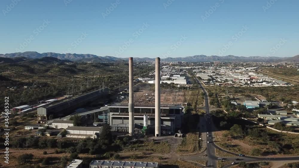 4K bright summer morning aerial video of Van Eck coal-fired power ...