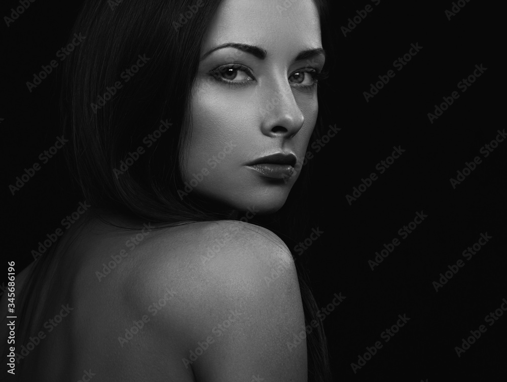 Beautiful mystic woman with long hair with secret in look of chic eyes ...