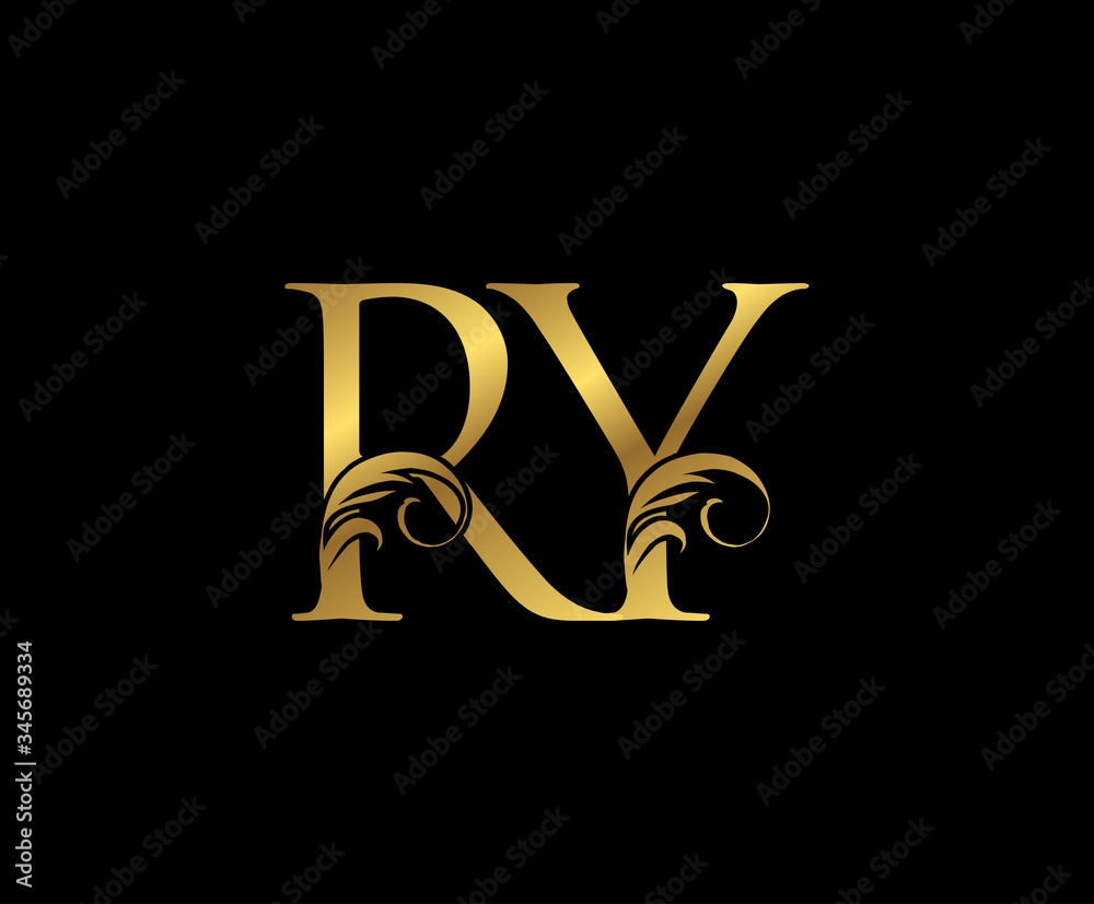 Elegant Gold RY Letter Floral logo. Vintage drawn emblem for book ...