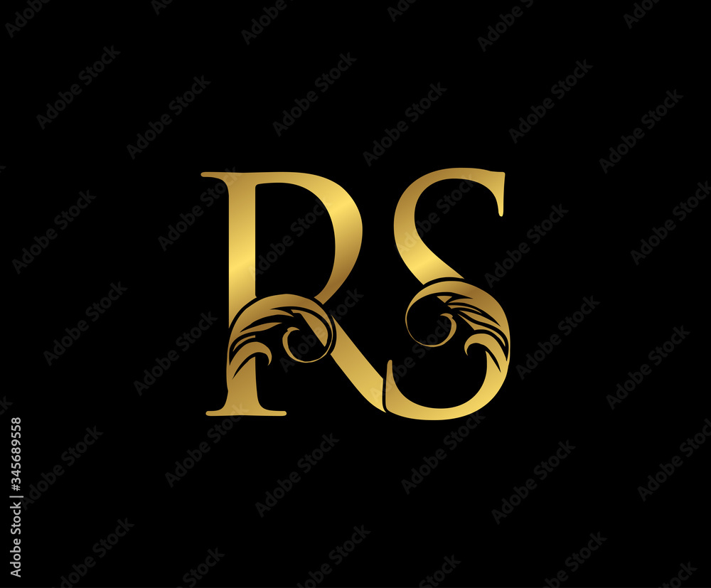 Elegant Gold RS Letter Floral logo. Vintage drawn emblem for book ...