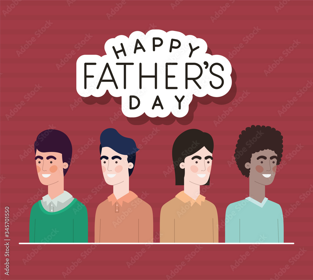 Happy Fathers Day Text And Men Cartoons Vector Design Stock Vector