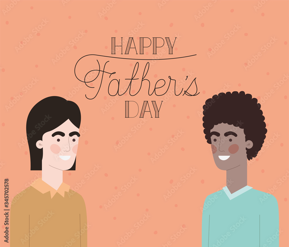 Happy Fathers Day Text And Men Cartoons Vector Design Stock Vector